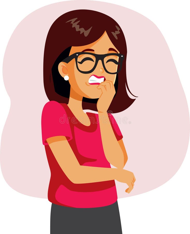 Stressed Office Worker Biting Her Nails Vector Cartoon Character Stock ...