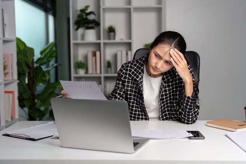 Stressed Office Worker Feeling Exhausted at Desk with Laptop and ...