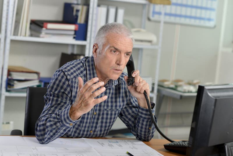 Stressed Office Worker in Phone Stock Photo - Image of profession ...