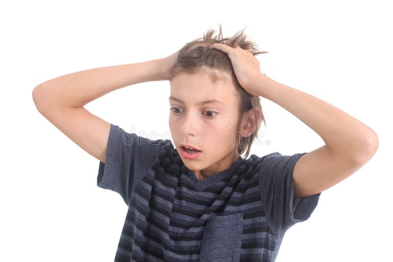 Stressed Out Preteen Boy Portrait Stock Image - Image of anxious ...