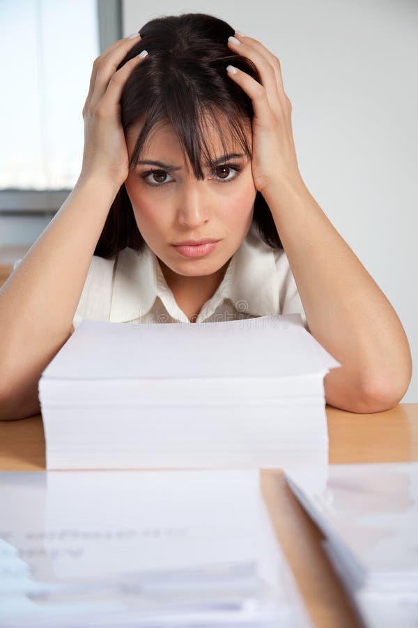 Girl Overwhelmed by Paperwork Stock Image - Image of employee ...