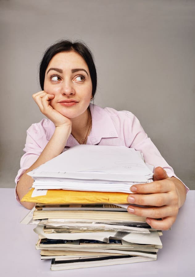 Exhausted woman at work stock photo. Image of looking - 117390160