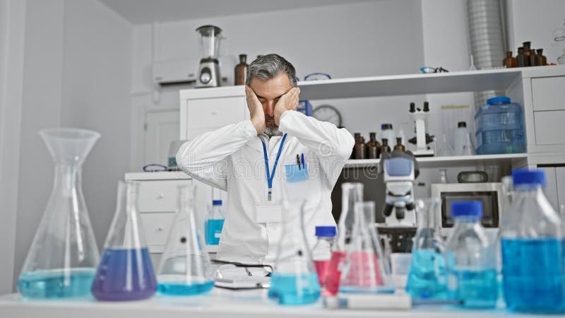 Stressed Out Grey-haired, Young Hispanic Man, a Professional Scientist ...