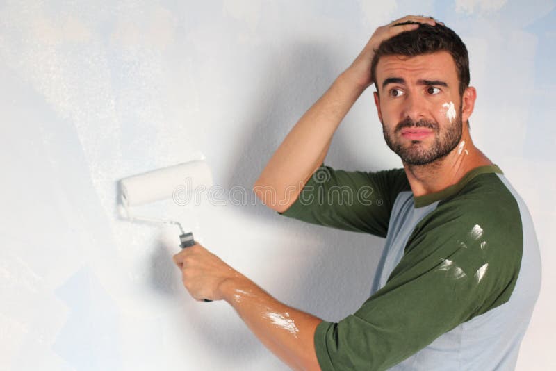 Stressed Out Male Painting His Home with Space for Copy Stock Image ...