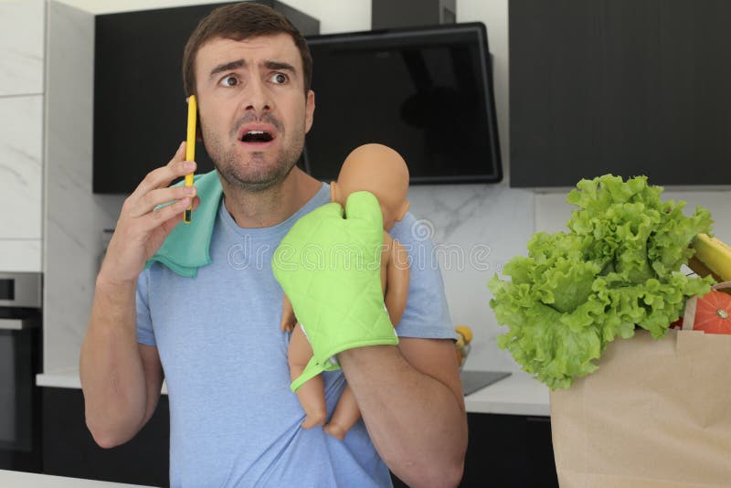 Stressed Out Parent Multitasking at Home Stock Photo - Image of keeping ...