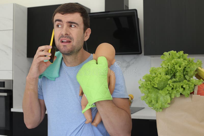 Stressed Out Parent Multitasking at Home Stock Photo - Image of keeping ...