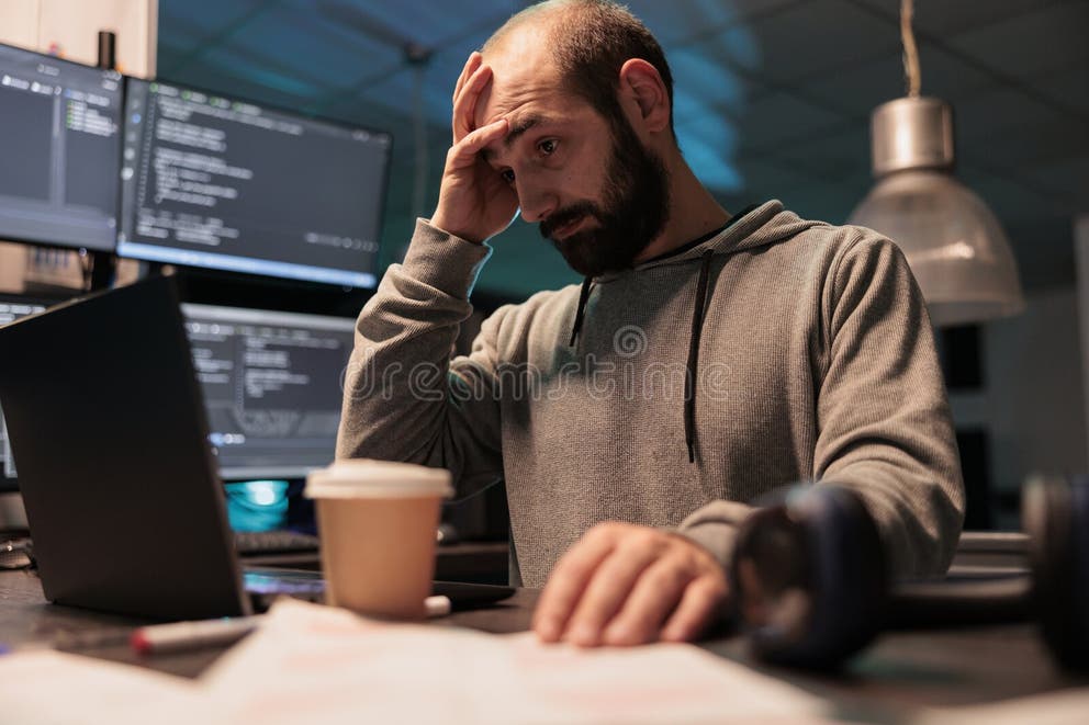 Stressed Overworked Developer Programming Html Code Stock Photo - Image ...