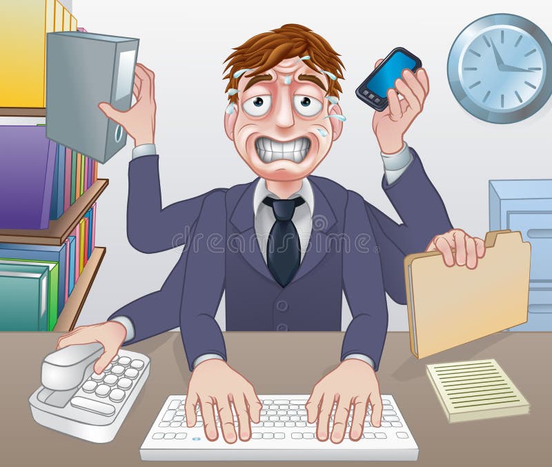 Stressed Overworked Multitasking Business Man Stock Vector ...