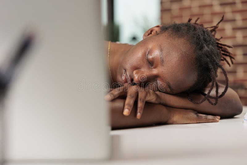 Stressed Remote Worker Sleeping on Table during Day Stock Image - Image ...