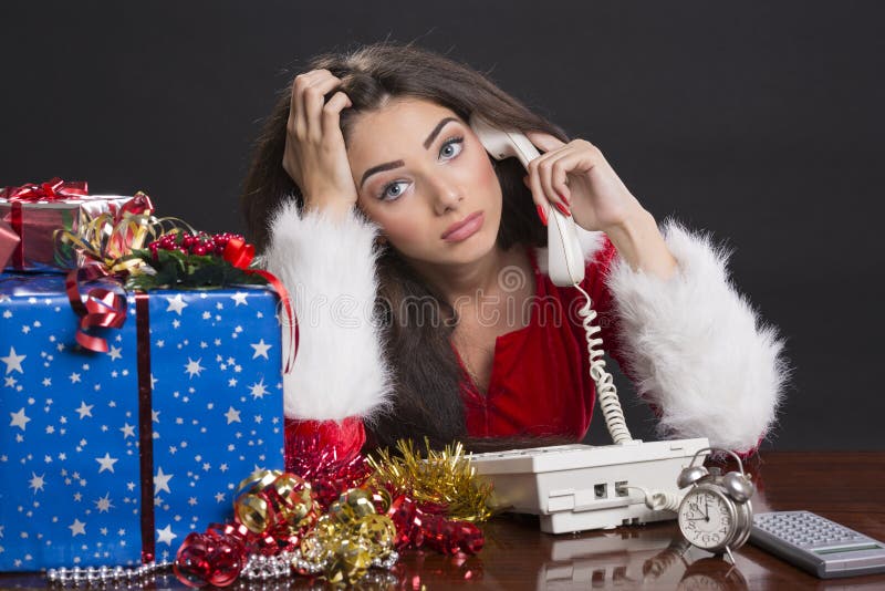 Stressed Santa Behind Schedule Stock Image - Image of person, presents ...