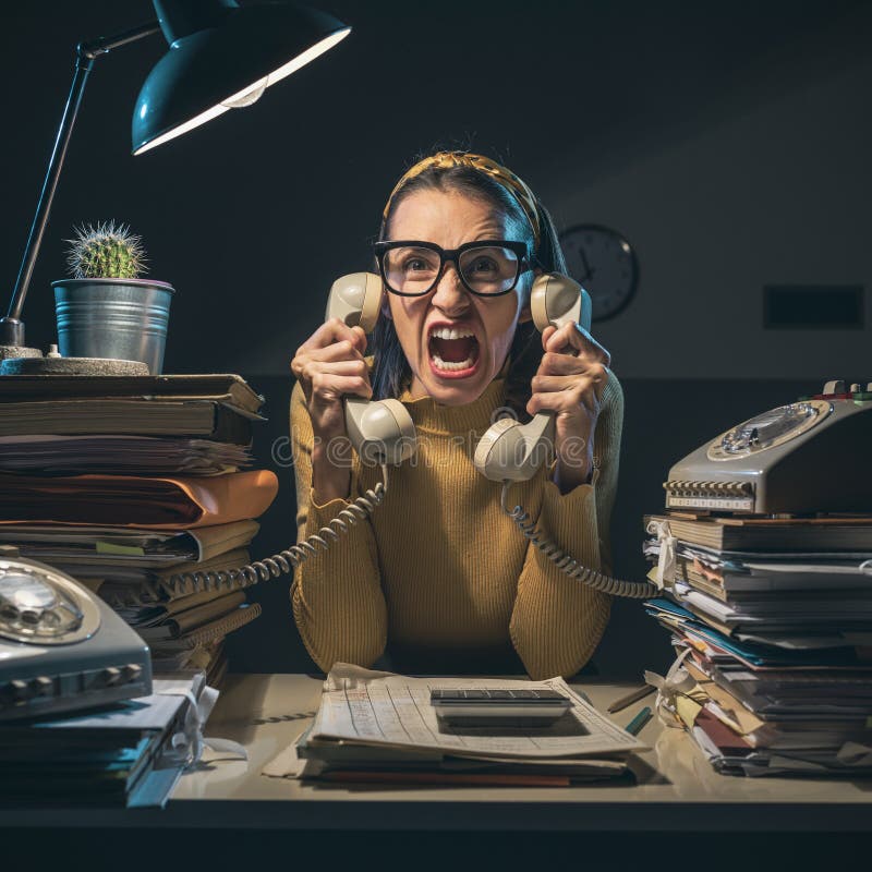 Stressed Secretary Shouting at the Customers on the Phone Stock Photo ...