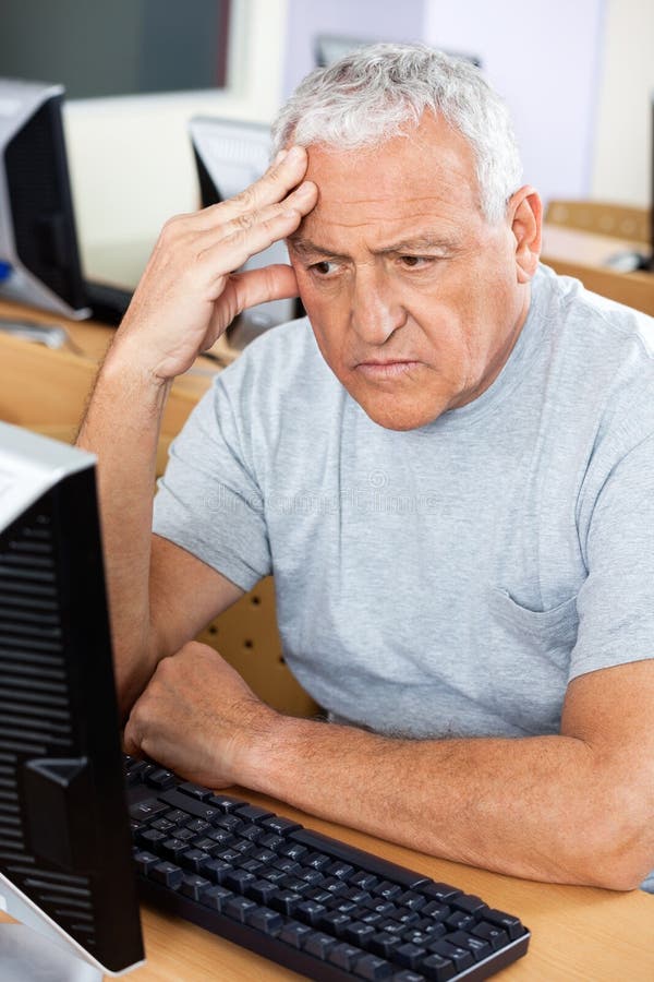 Stressed Senior Student Looking at Computer Stock Photo - Image of ...