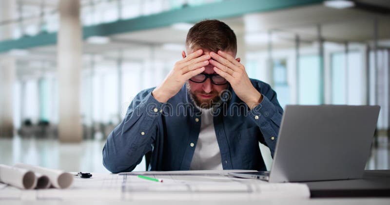 Stressed Sick Employee Man at Computer Stock Photo - Image of worker ...