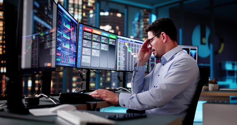 Stressed Sick Employee Man at Computer Stock Image - Image of desk ...
