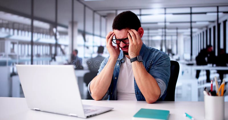 Stressed Sick Employee Man at Computer Stock Image - Image of laptop ...