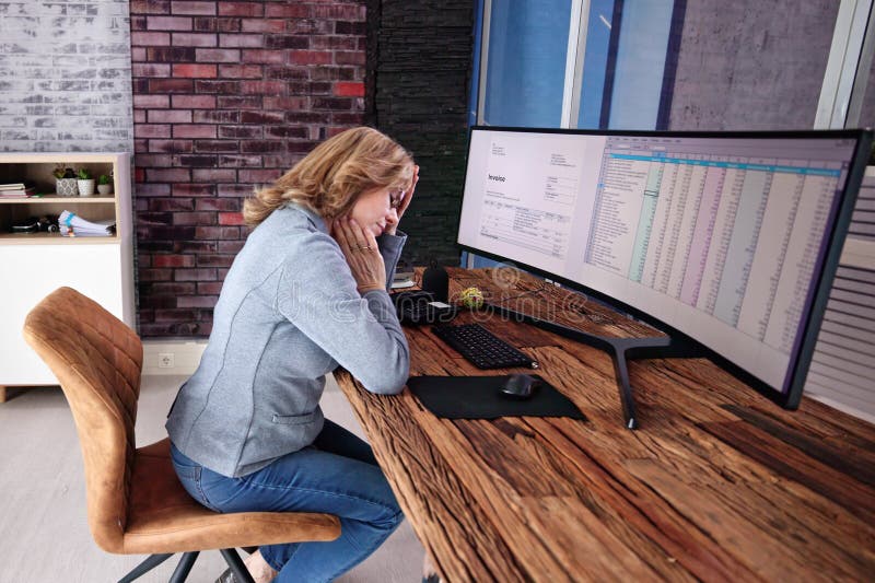 Stressed Sick Employee Woman Stock Photo - Image of desk, headache ...