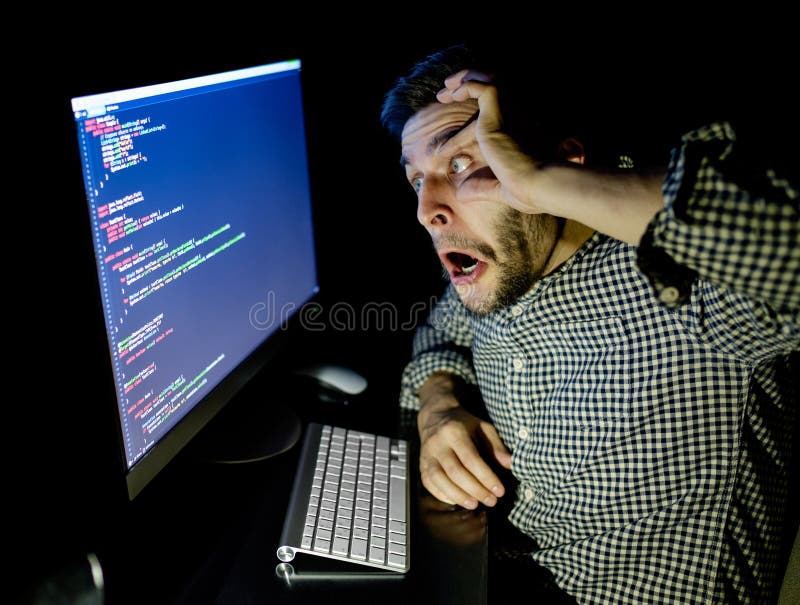 Stressed Software Developer with Computer at Home Office Stock Photo ...