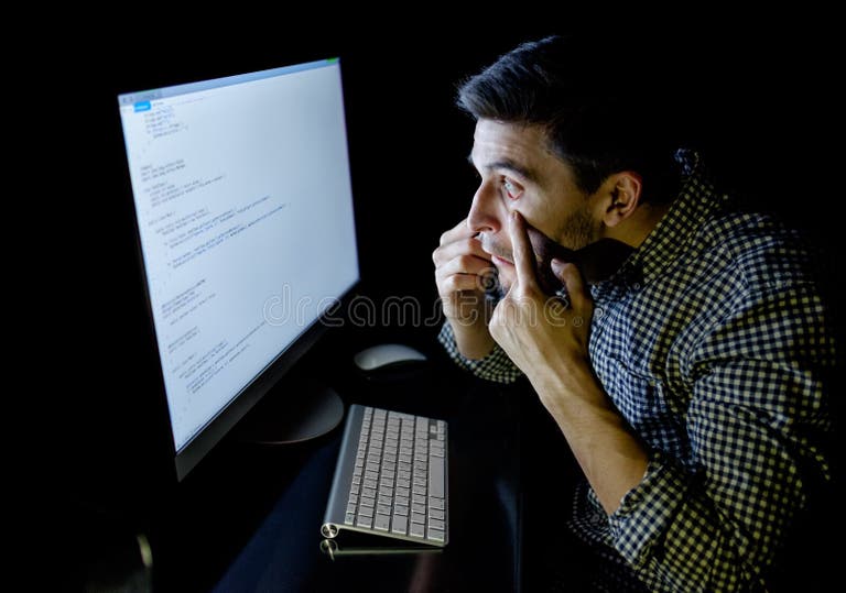 Stressed Software Developer with Computer at Home Office Stock Photo ...