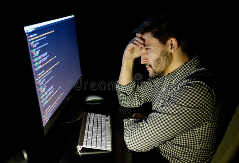 Stressed Software Developer with Computer at Home Office Stock Photo ...