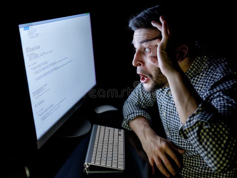 Stressed Software Developer with Computer at Home Office Stock Image ...