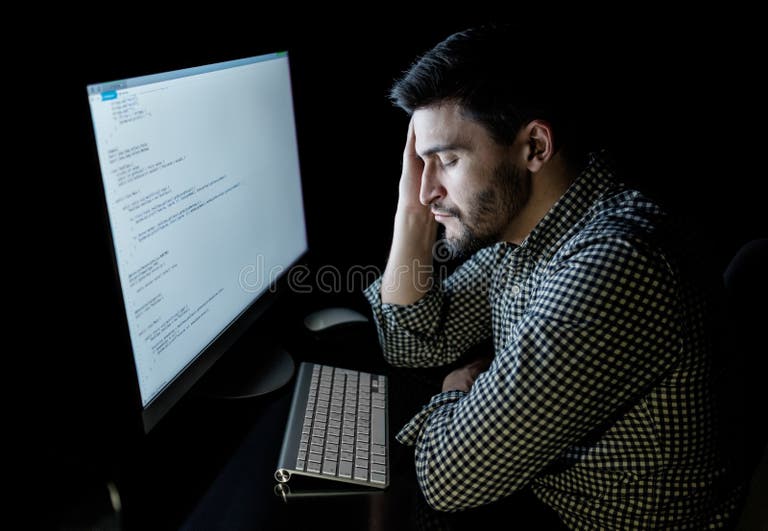 Stressed Software Developer with Computer at Home Office Stock Image ...