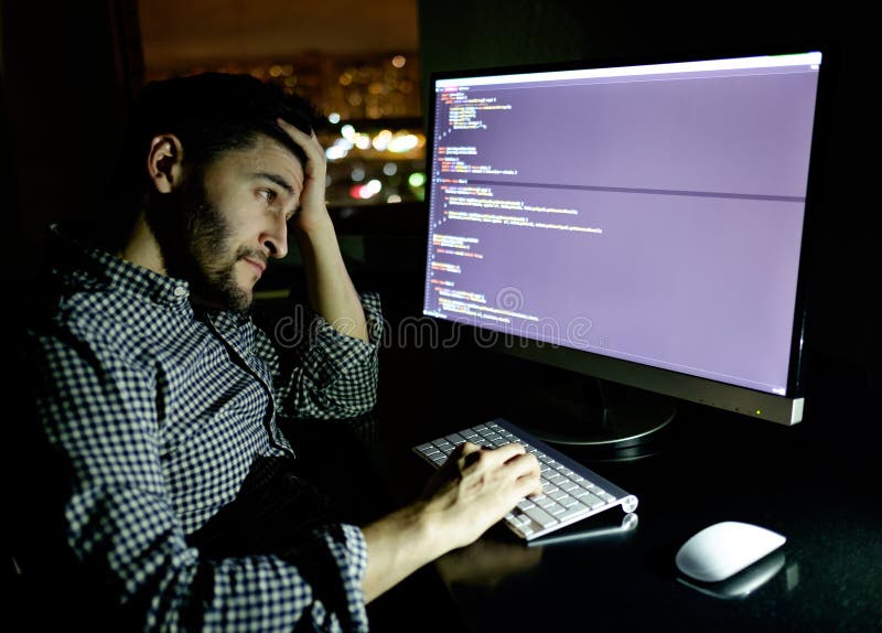 Stressed Software Developer with Computer at Home Office Stock Photo ...