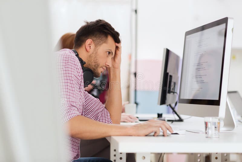 Stressed Software Developer with Computer at Home Office Stock Image ...