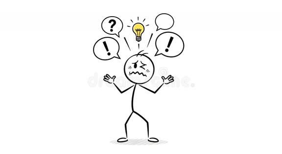 Stressed Stickman Surrounded by Symbols on White Background Stock ...