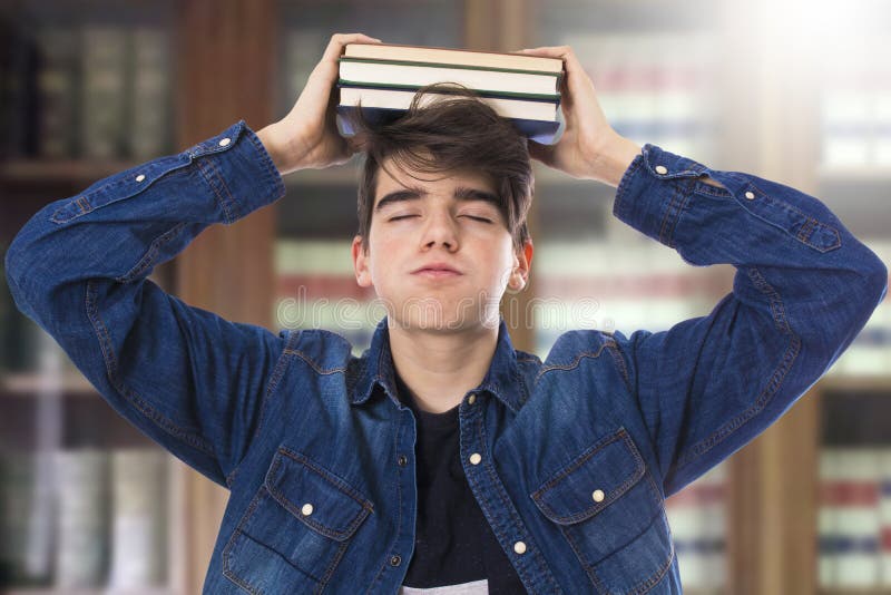 Stressed Student with Books Stock Image - Image of exam, male: 128753643
