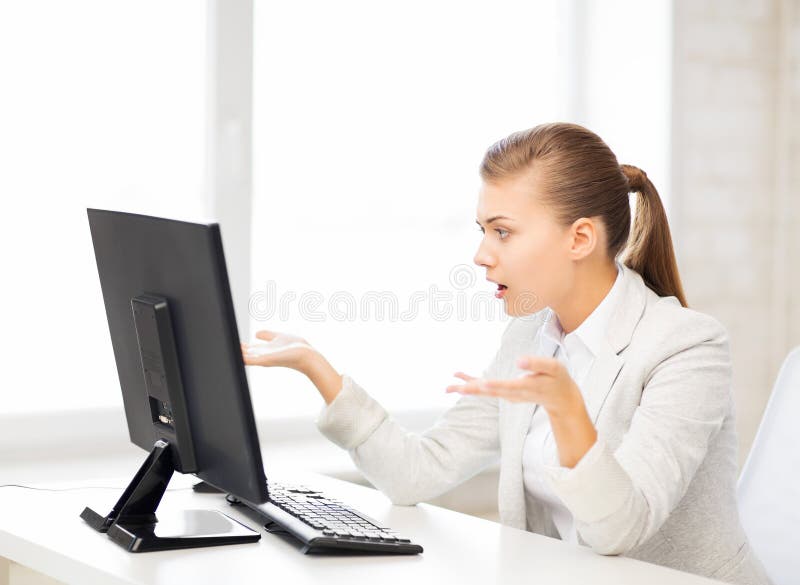 Stressed Student with Computer in Office Stock Photo - Image of ...