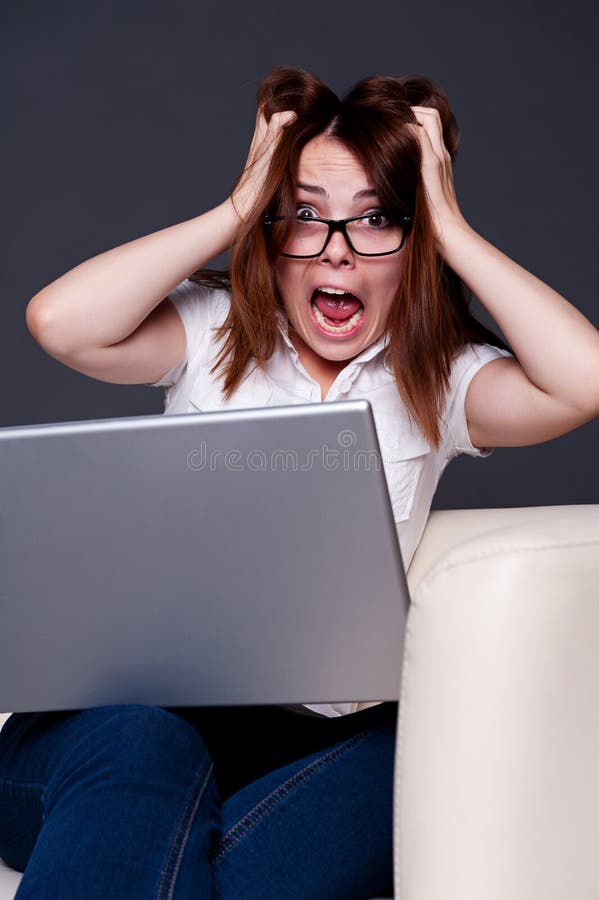 Stressed Student with Laptop Stock Image - Image of student, white ...