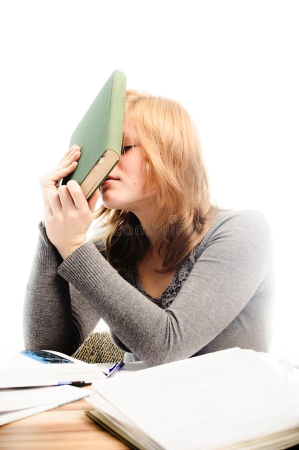 Stressed Student Revising for an Exam Stock Image - Image of hard, book ...