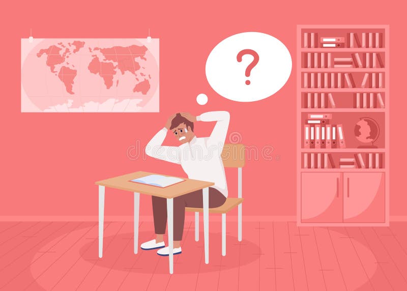 Stressed Student at Test Flat Color Vector Illustration Stock Vector ...