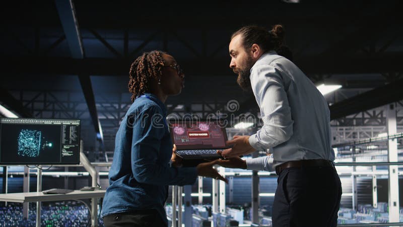 Stressed Technicians in Server Room Fighting Each Other after Hacking ...