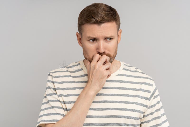 Stressed Thoughtful Man Thinking Problem Solution Tired Unhappy Face ...