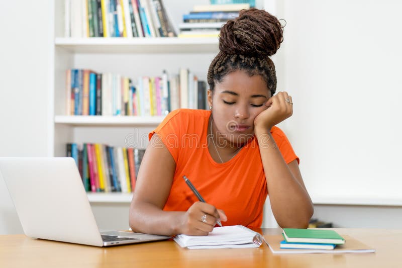 Stressed and Tired Black Female Student Learning for Graduation Stock ...