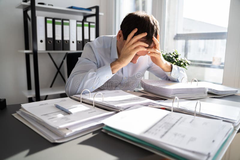Stressed Tired Business Accountant Man Stock Photo - Image of invoice ...