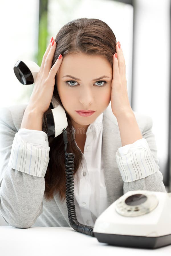 Stressed and Tired Businesswoman with Cell Phone Stock Photo - Image of ...