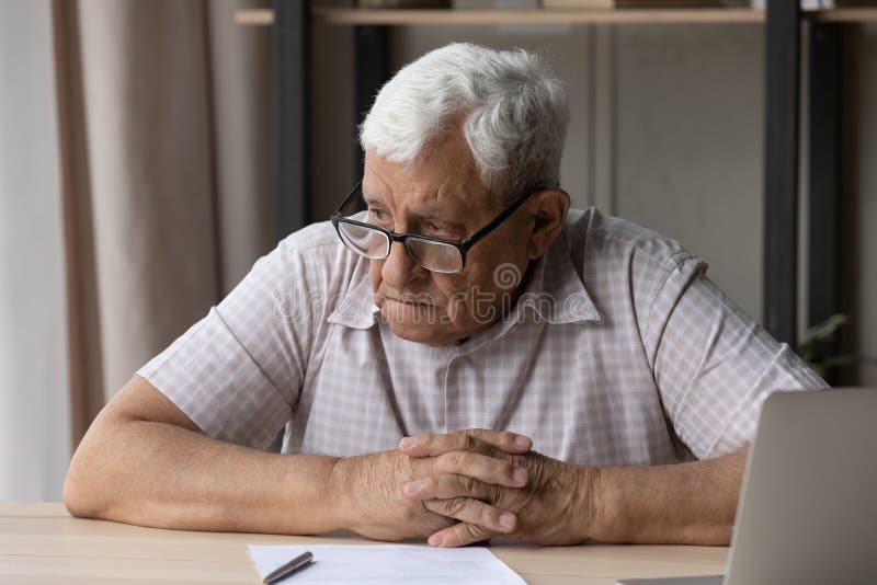 Stressed Unhappy Old Man Considering Problem Solution. Stock Photo ...