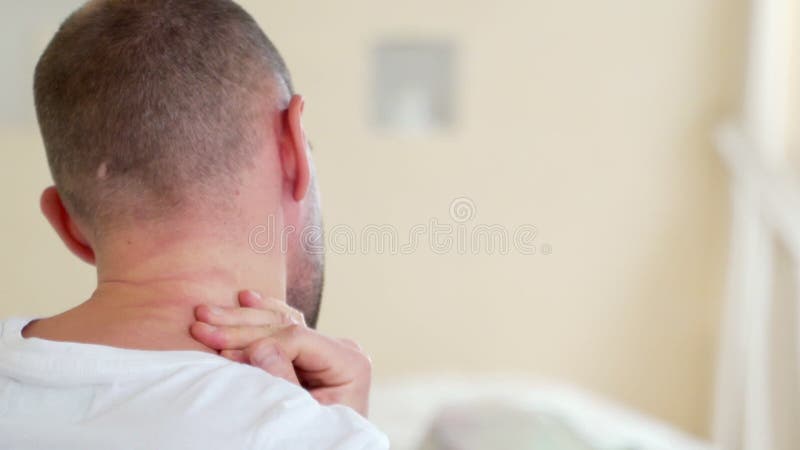 Stressed, Unhappy Young Handsome Man with Bad Neck Pain Stock Video ...