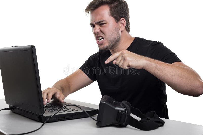 Stressed Virtual Reality Developer Stock Photo - Image of computer ...