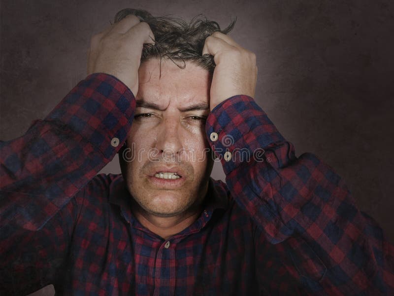 Stressed White Man Holding Head with Hands in Crazy Stress and ...