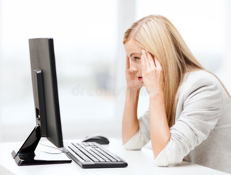 Stressed Woman with Computer Stock Image - Image of computer, people ...