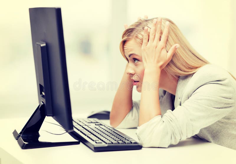 Stressed Woman with Computer Stock Photo - Image of misunderstanding ...
