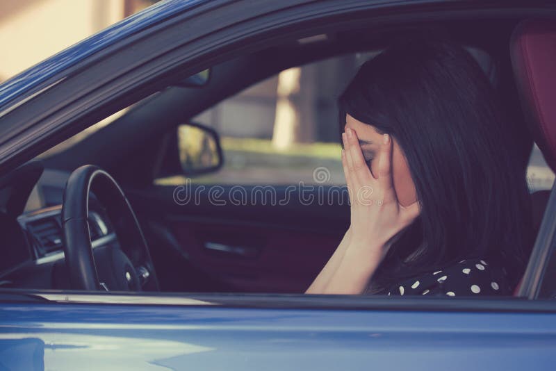 Stressed Woman Driver Sitting Inside Her Car Stock Image - Image of ...