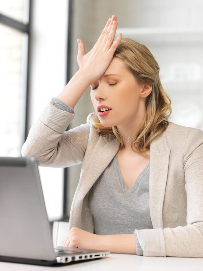 Stressed Woman with Laptop Computer Stock Photo - Image of laptop ...