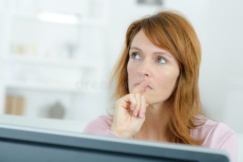 Stressed Woman Looking at Computer Screen Stock Photo - Image of ...