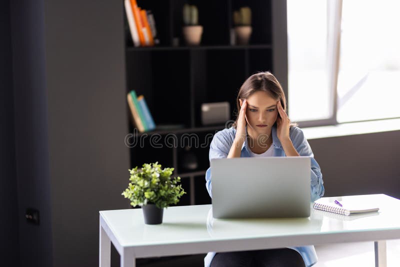 Stressed Woman Sitting at Desk Working from Home Office Stock Image ... Stressed Woman Sitting at Desk Working from Home Office Stock Image ...