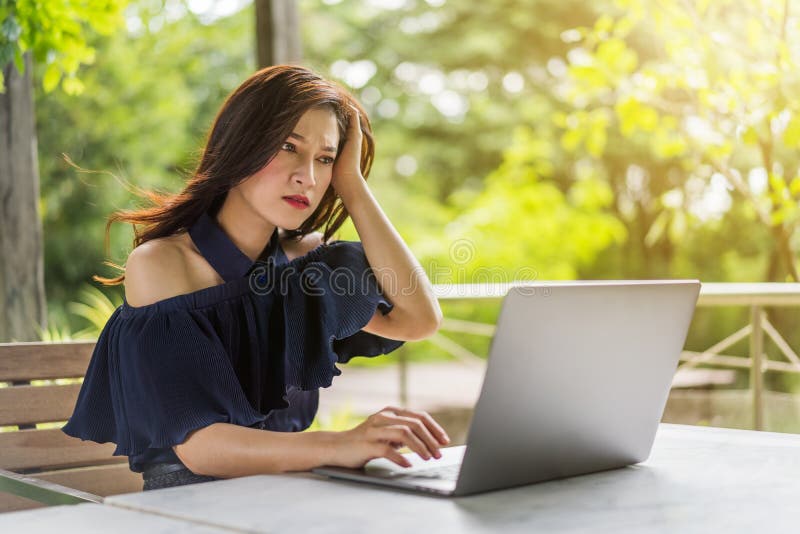 Stressed Woman Using Laptop Computer Stock Photo - Image of asian ...