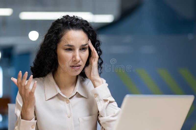 Stressed Woman Working on Laptop Feeling Stuck and Frustrated in Modern ...